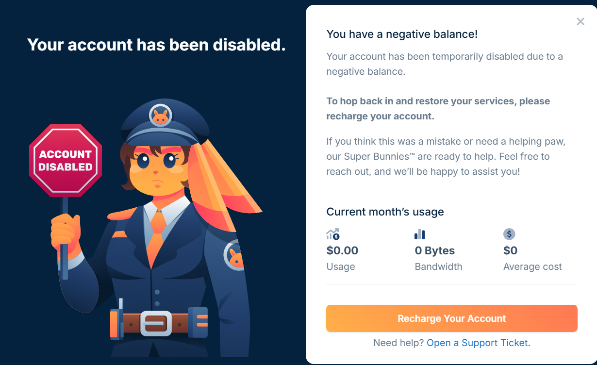 My account is currently disabled/suspended – bunny.net Support Hub